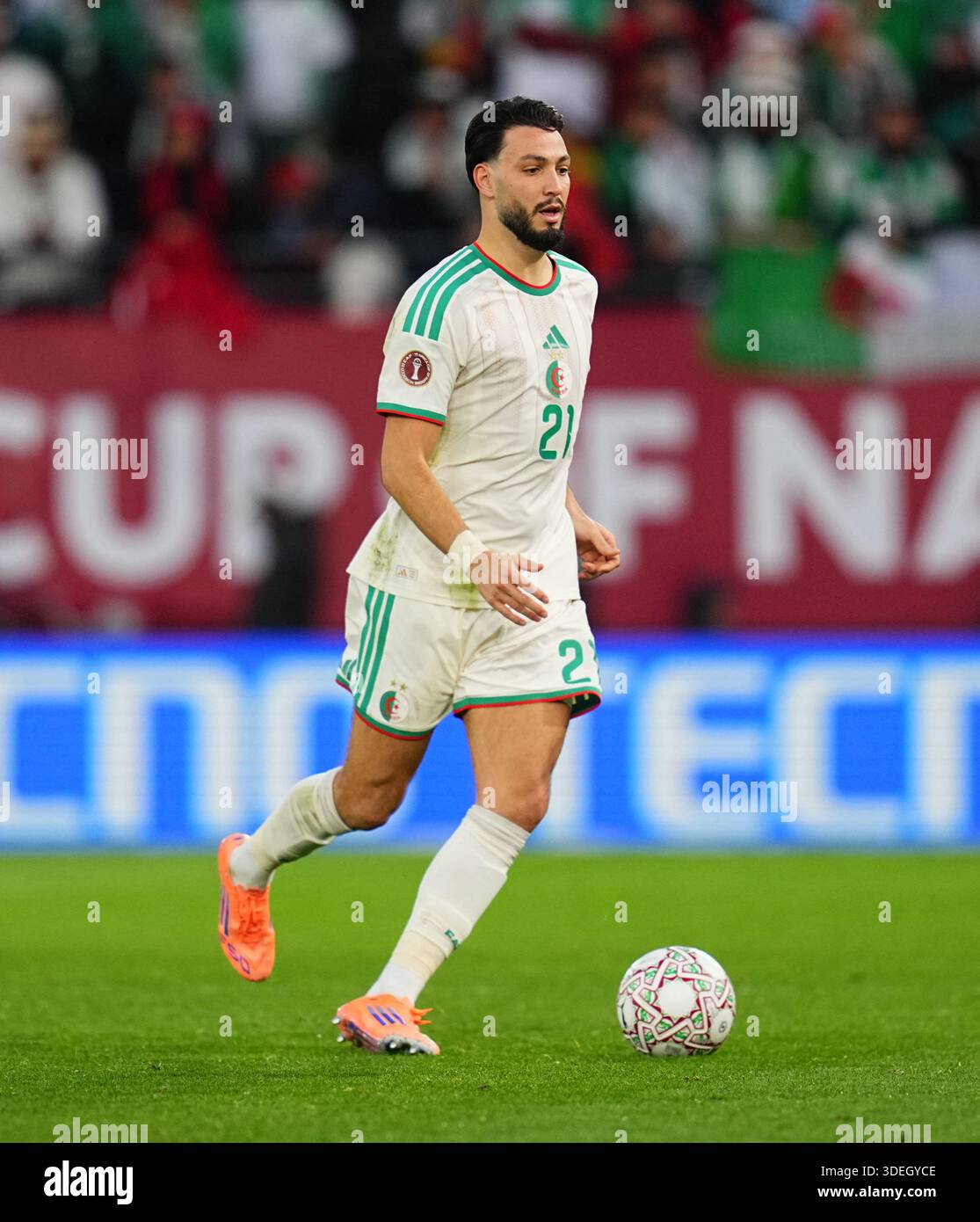 January 06 2026: Amir Selmane Rami Bensbaini of Algeria controls the ...
