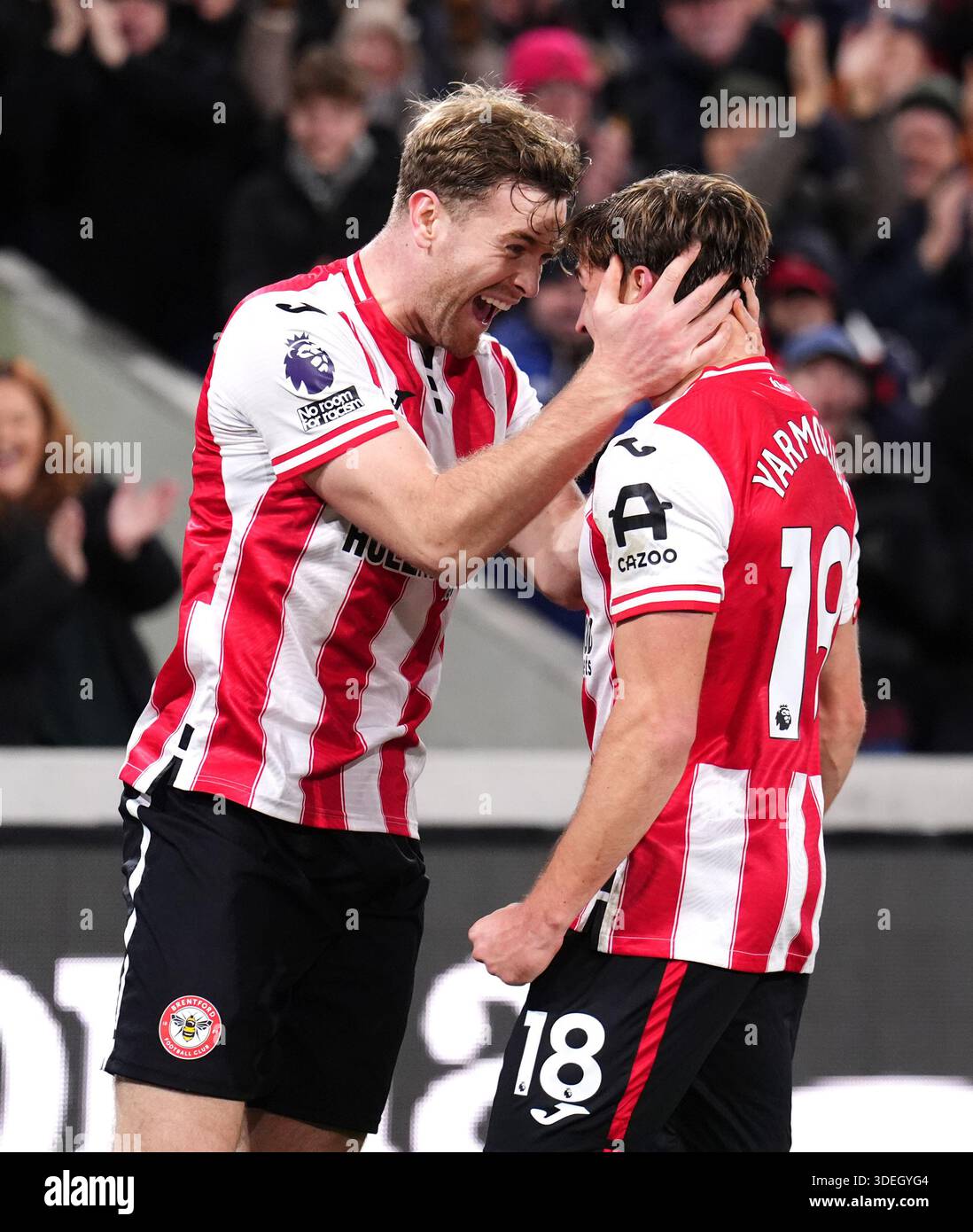 Brentford's Yehor Yarmoliuk (right) celebrates scoring their side's ...