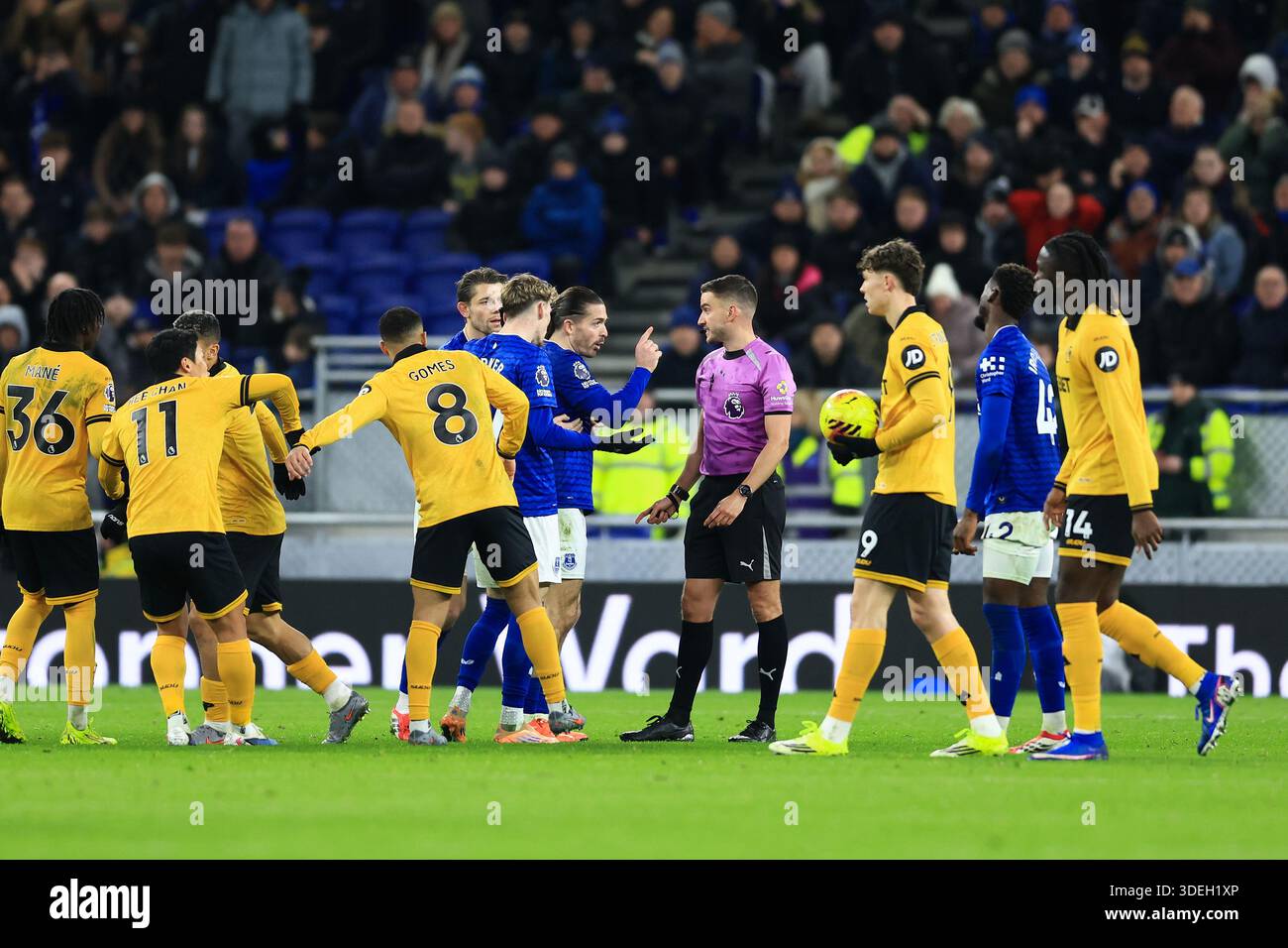 Liverpool, England, 7th January 2026. Jack Grealish of Everton clashes ...