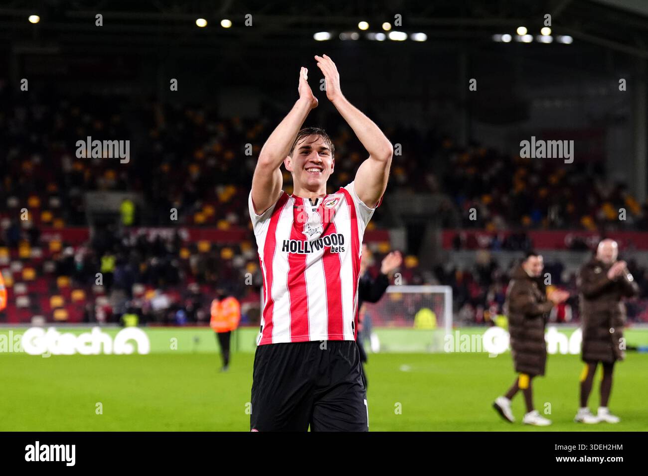Brentford's Yehor Yarmoliuk applauds the fans following the Premier ...