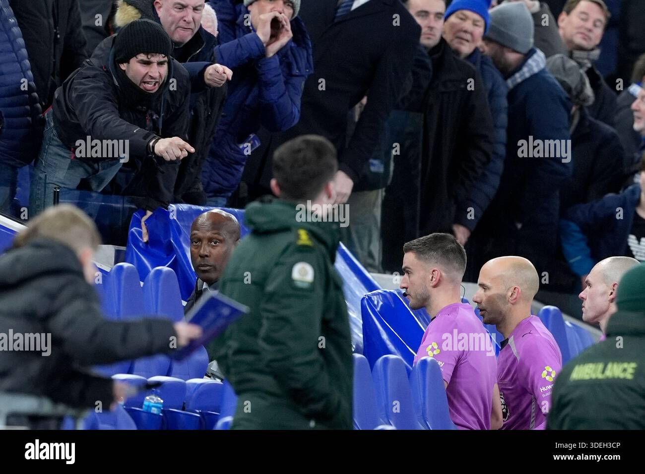 Fans shout at the Referee Thomas Kirk at the final whistle after the ...