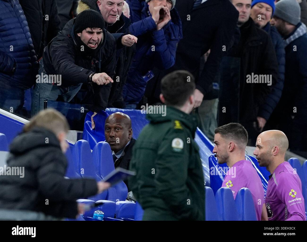 Fans shout at the Referee Thomas Kirk at the final whistle after the ...
