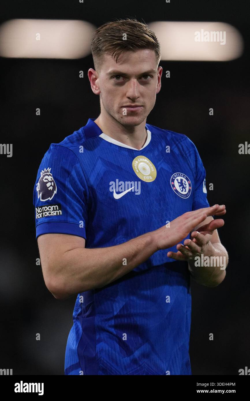 Liam Delap of Chelsea applauds away support at full time during the ...