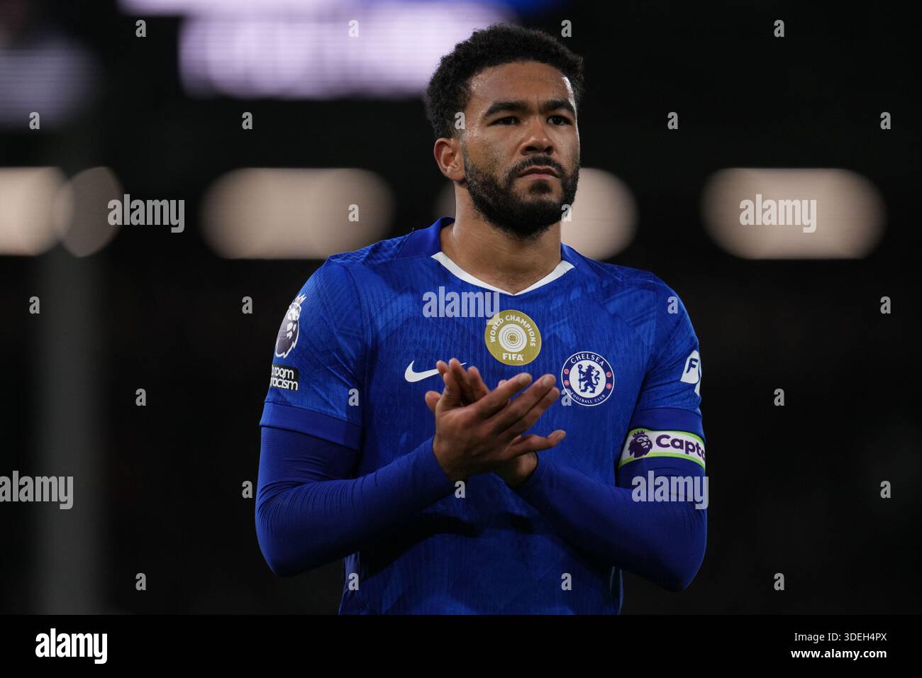 Reece James of Chelsea applauds away support at full time during the ...