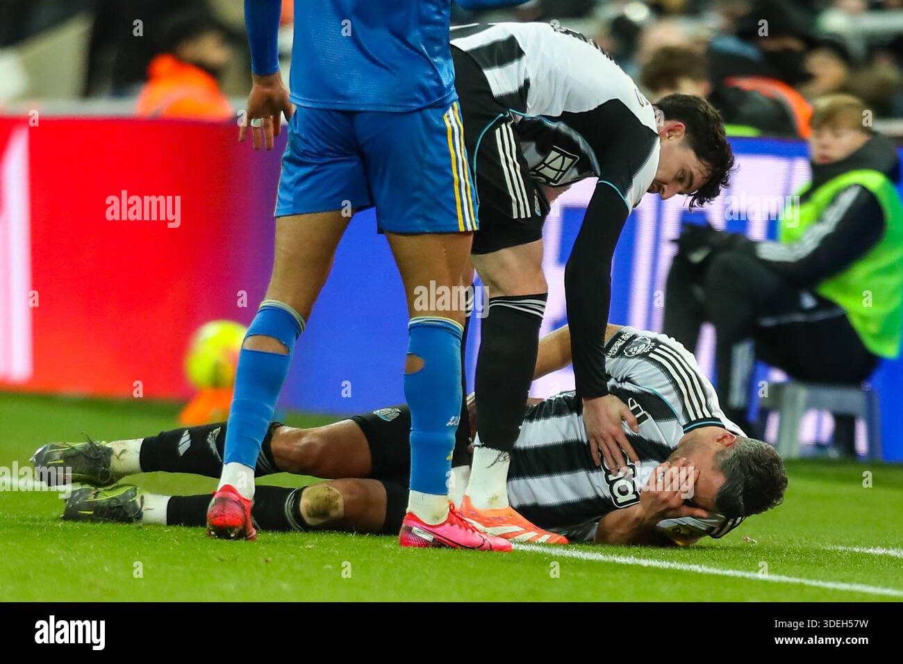 Fabian Schär Of Newcastle United goes down injured during the Newcastle ...