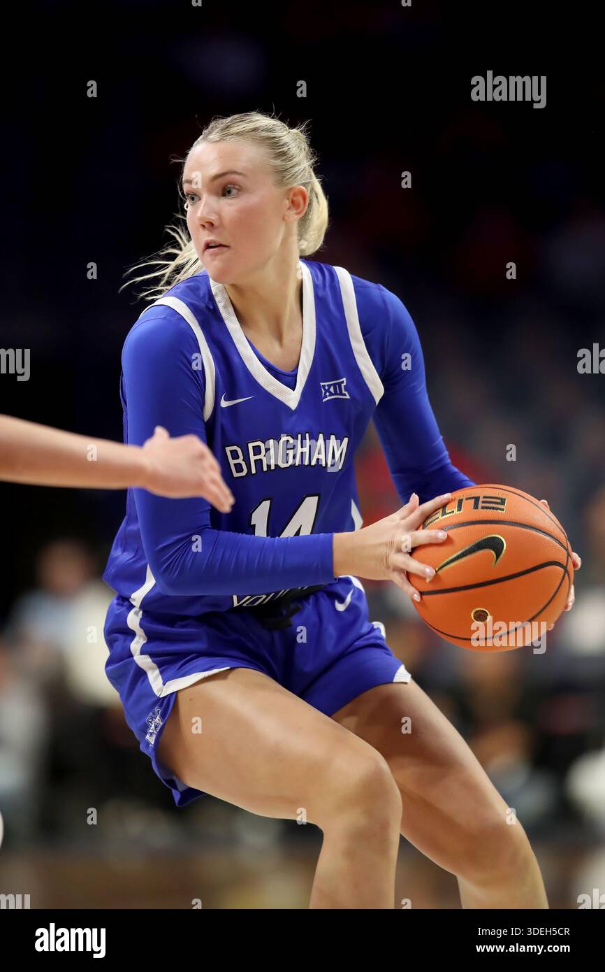 TUCSON, AZ - JANUARY 06: BYU Cougars guard Kambree Barber (14) controls ...
