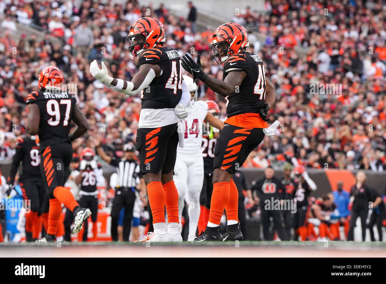Cincinnati Bengals linebacker Demetrius Knight Jr. (44) reacts during ...