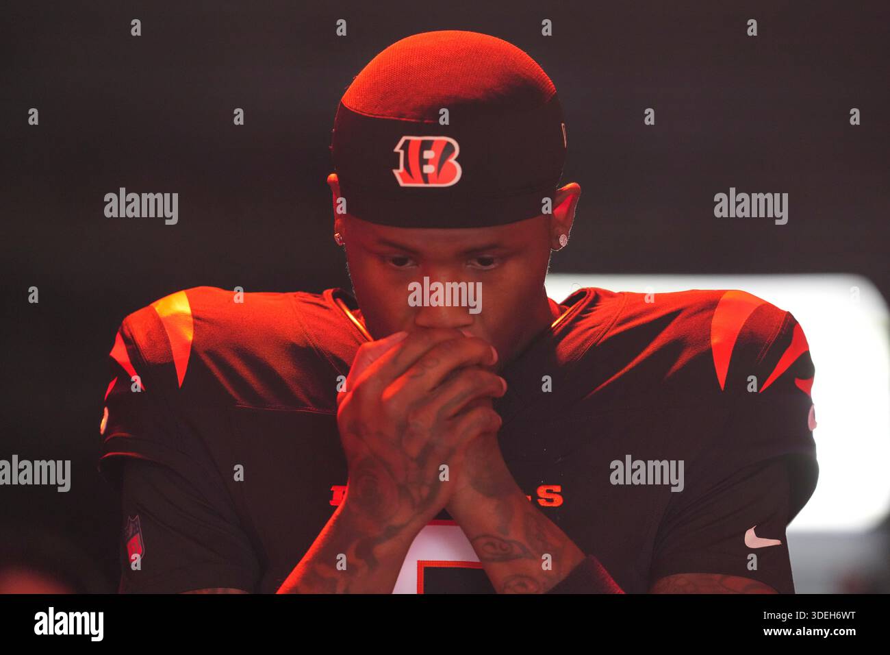 Cincinnati Bengals wide receiver Tee Higgins (5) looks on prior to an ...