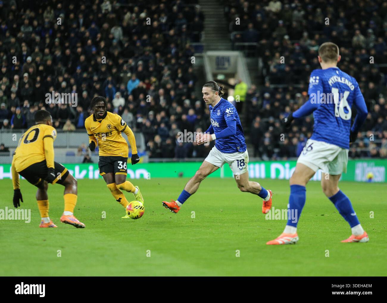 Jack Grealish of Everton passes the ball during the Premier League ...