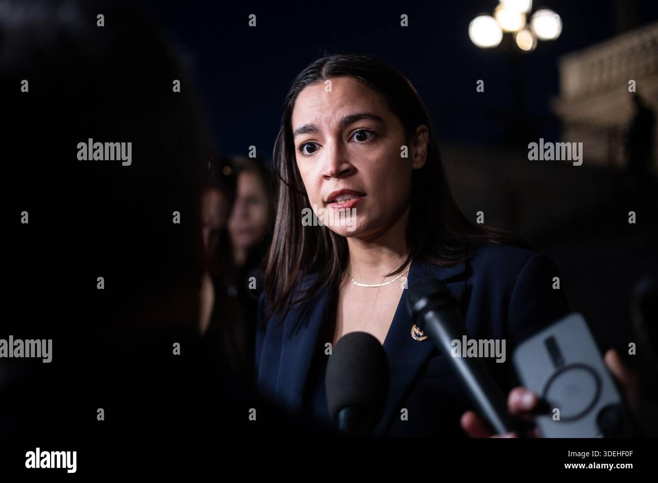 Rep. Alexandria Ocasio-Cortez (D-N.Y.) speaks with reporters outside ...