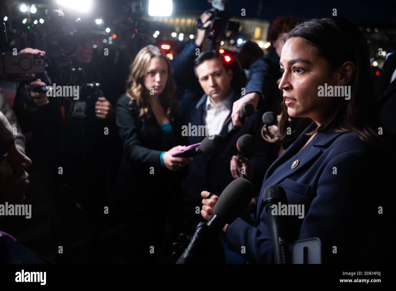 Rep. Alexandria Ocasio-Cortez (D-N.Y.) speaks with reporters outside ...
