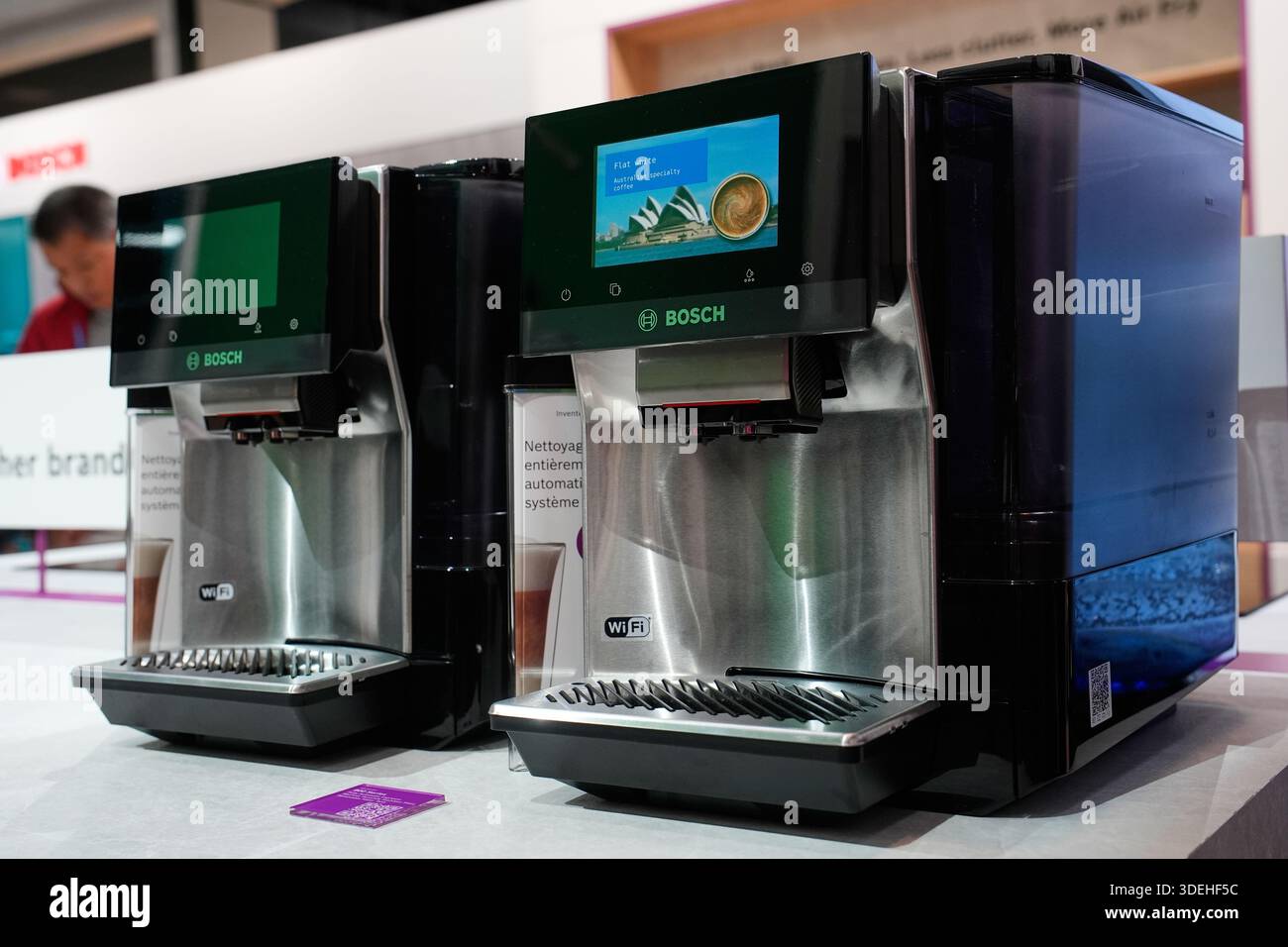 A couple of Bosch 800 Series fully automatic espresso machines are seen ...