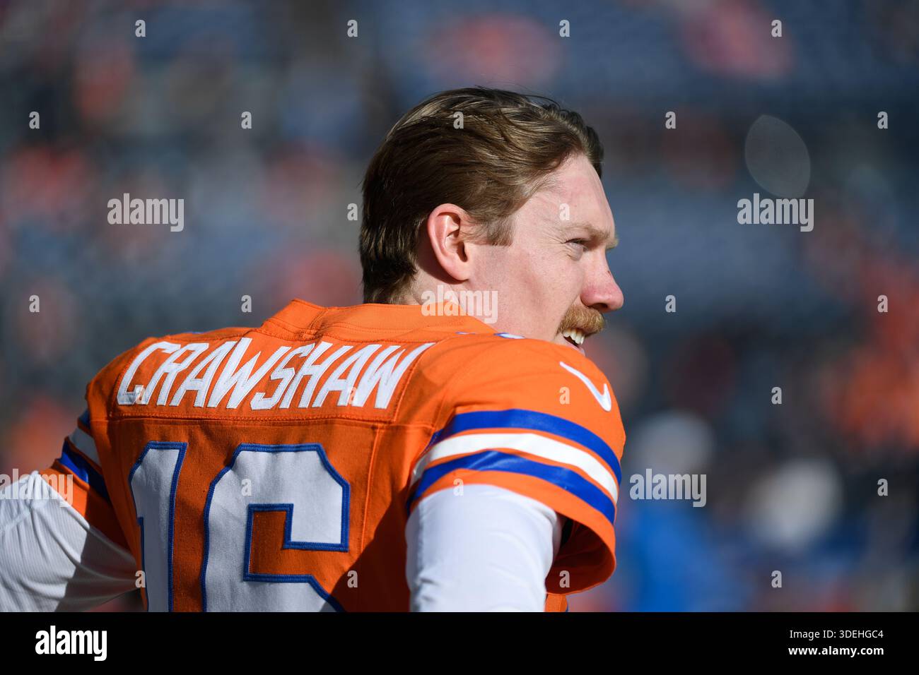 Denver Broncos punter Jeremy Crawshaw (16) before an NFL football game ...