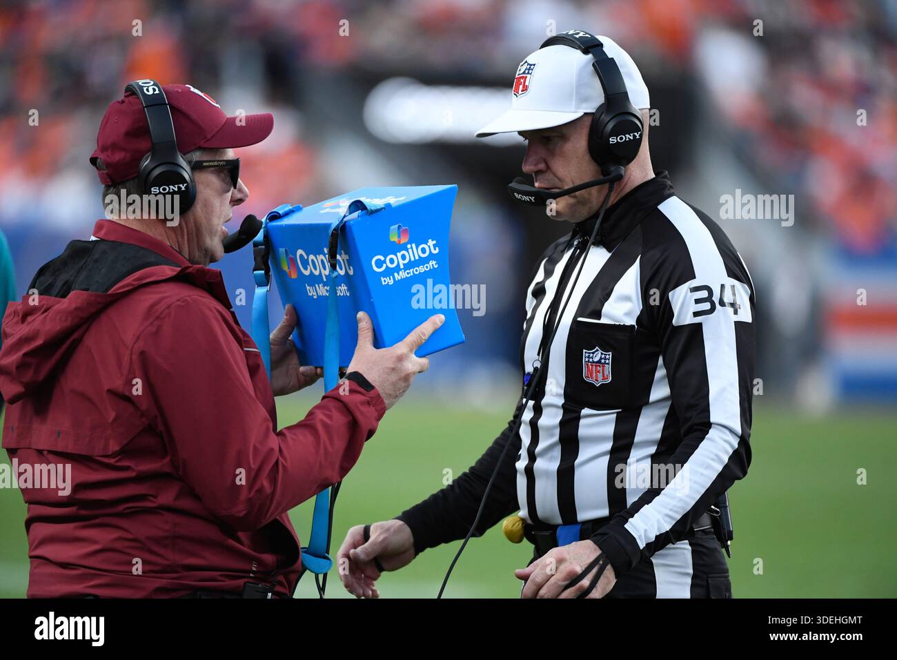 Referee Clete Blakeman (34) checks a call in the second half of an NFL ...
