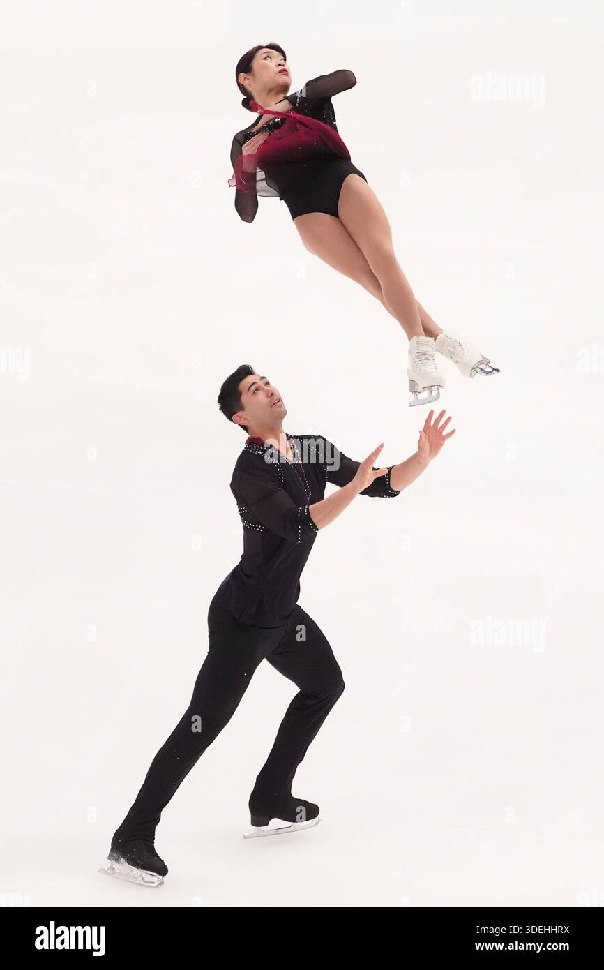Emily Chan and Spencer Akira Howe compete during the pairs short ...