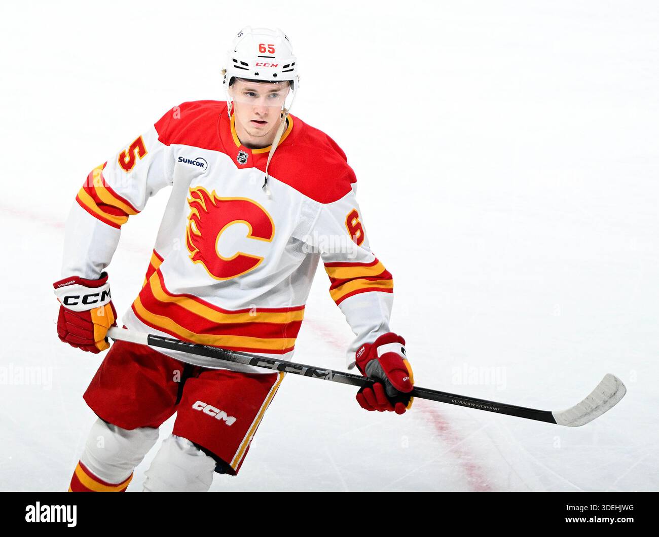 Calgary Flames' William Stromgren skates prior to making his NHL hockey ...