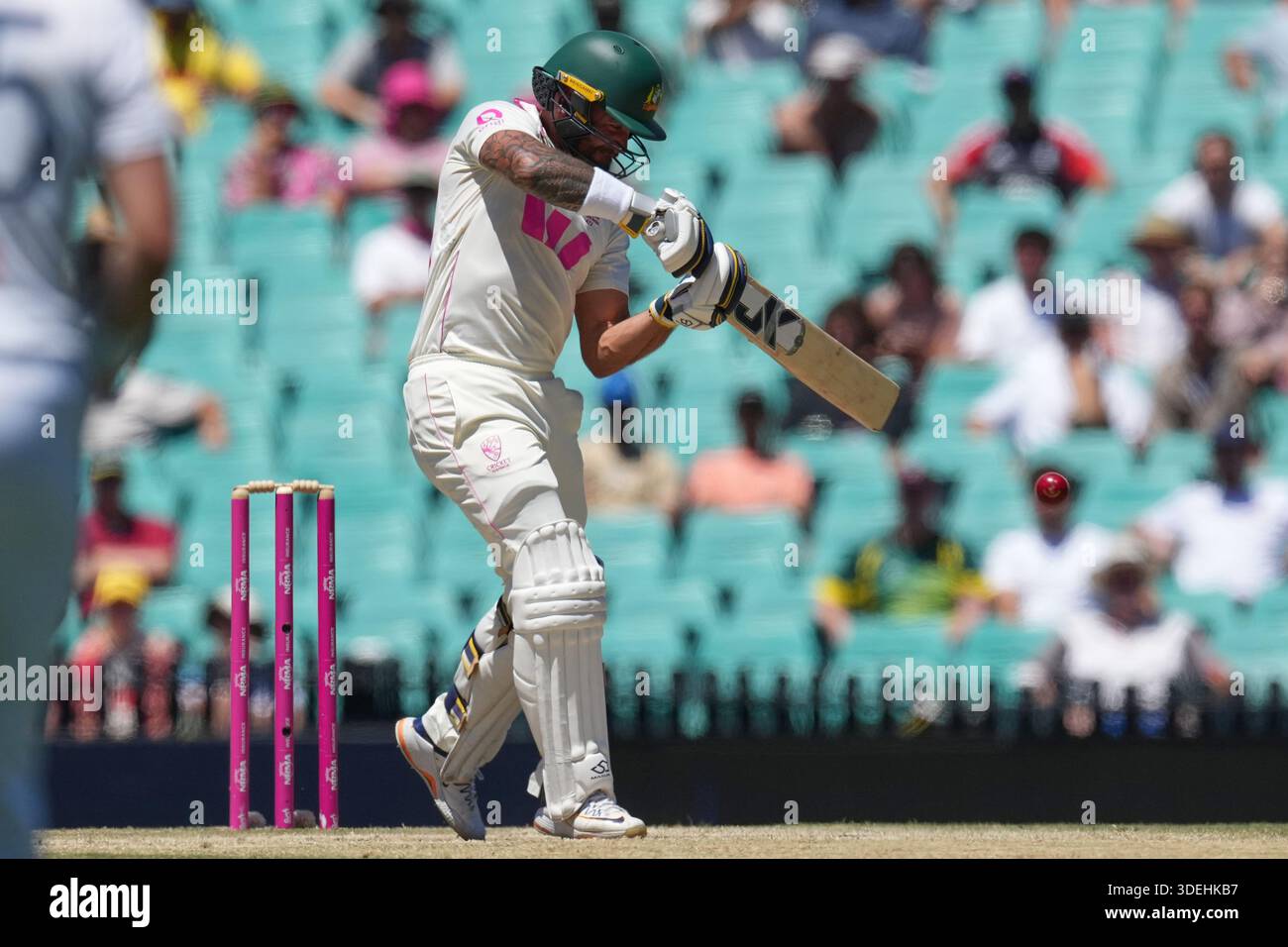 Australia's Jake Weatherald bats during play on the last day of the fifth and final Ashes ...