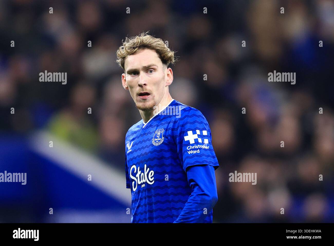 Liverpool, England, 7th January 2026. James Garner of Everton looks on ...