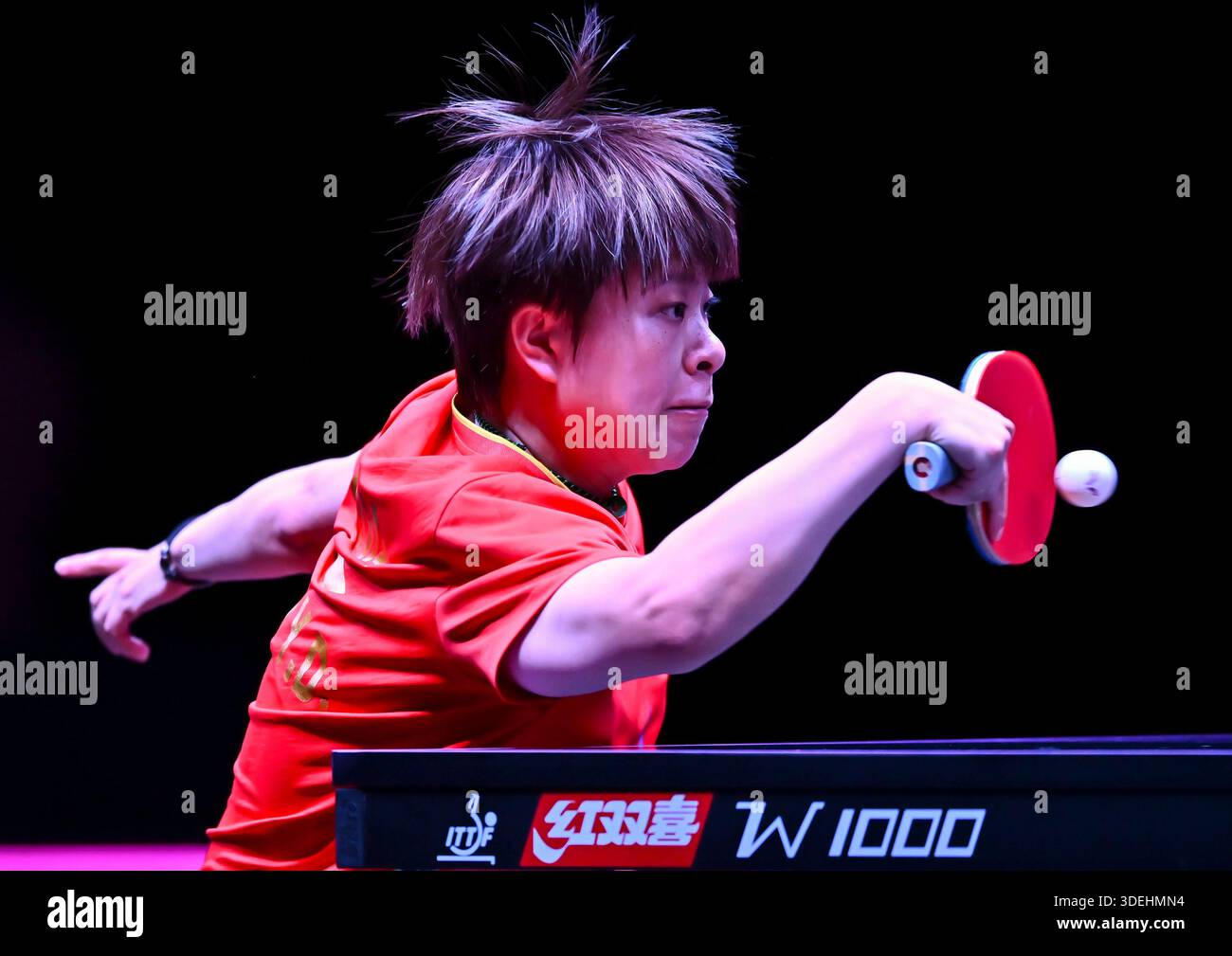 Doha, Qatar. 7th Jan, 2026. Wang Yidi of China hits a return during the ...