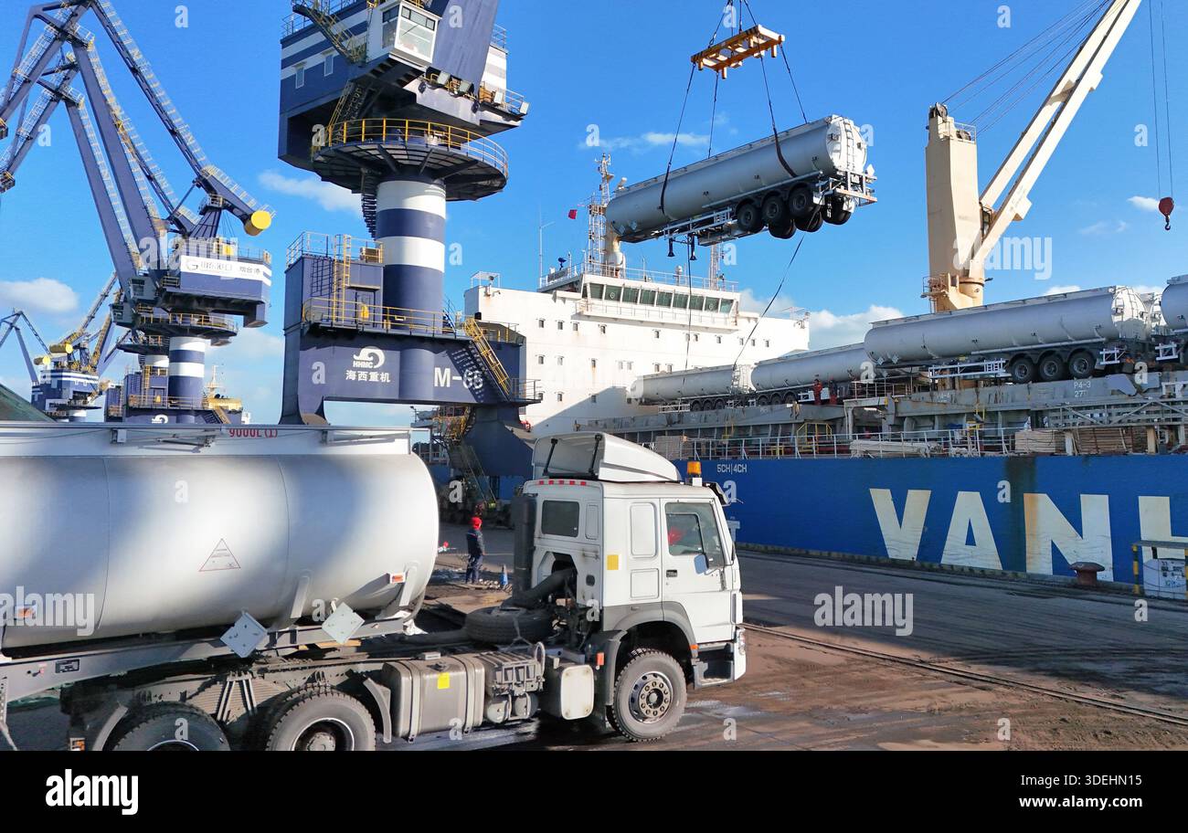 YANTAI, CHINA - JANUARY 7, 2026 - Tank trucks exported to Africa were ...