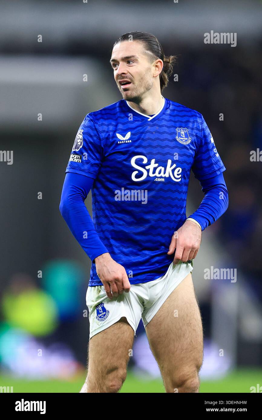 Liverpool, England, 7th January 2026. Jack Grealish of Everton reacts ...