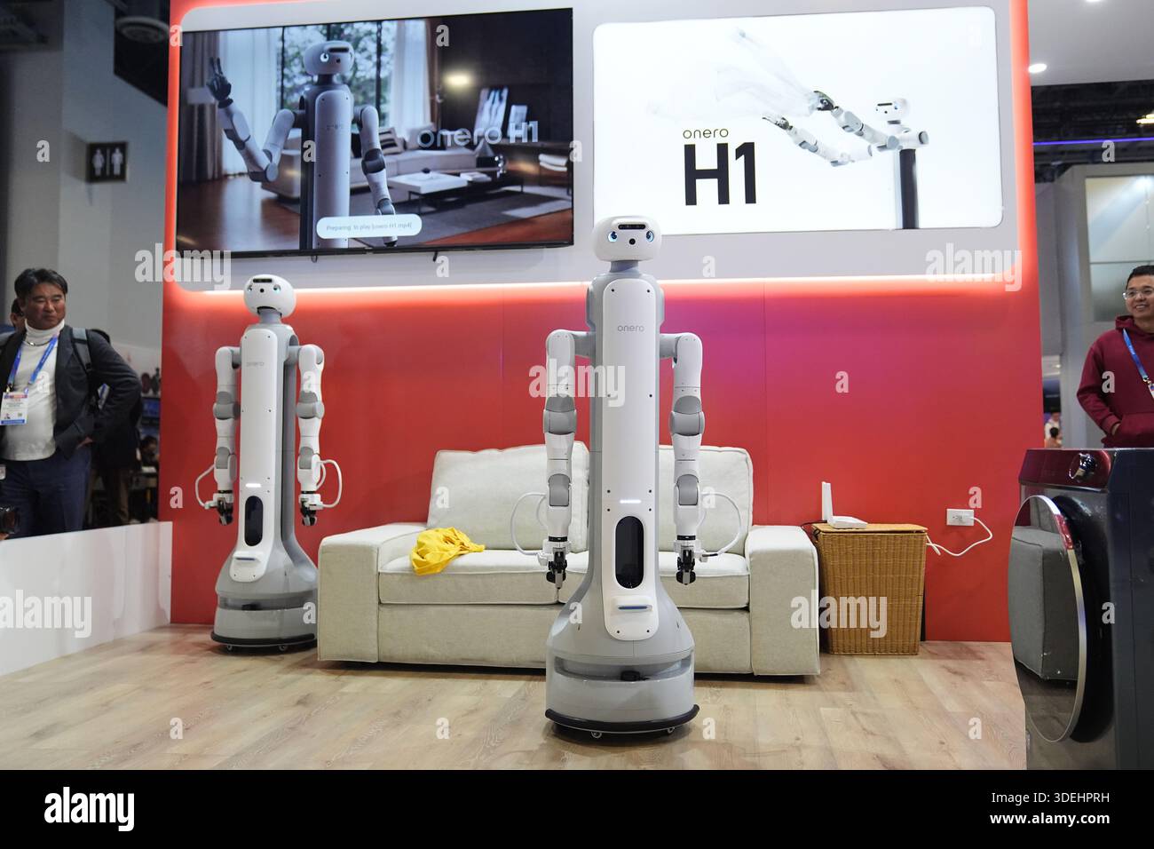 Onero H1 robots sit on display at the SwitchBot booth during the CES ...
