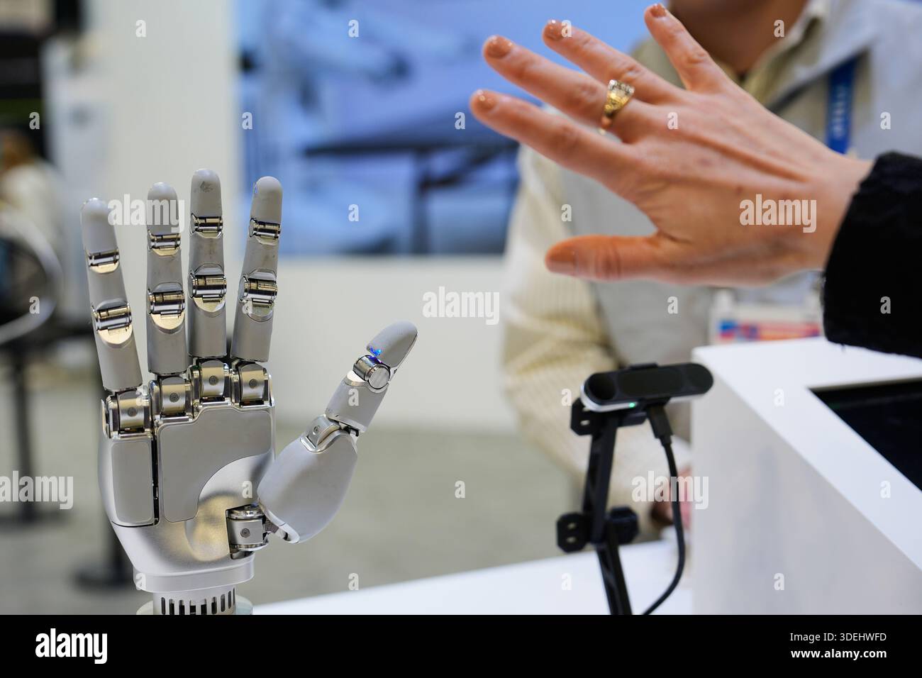 The Sharpa Wave mimics hand gestures at the Sharpa booth during the CES ...