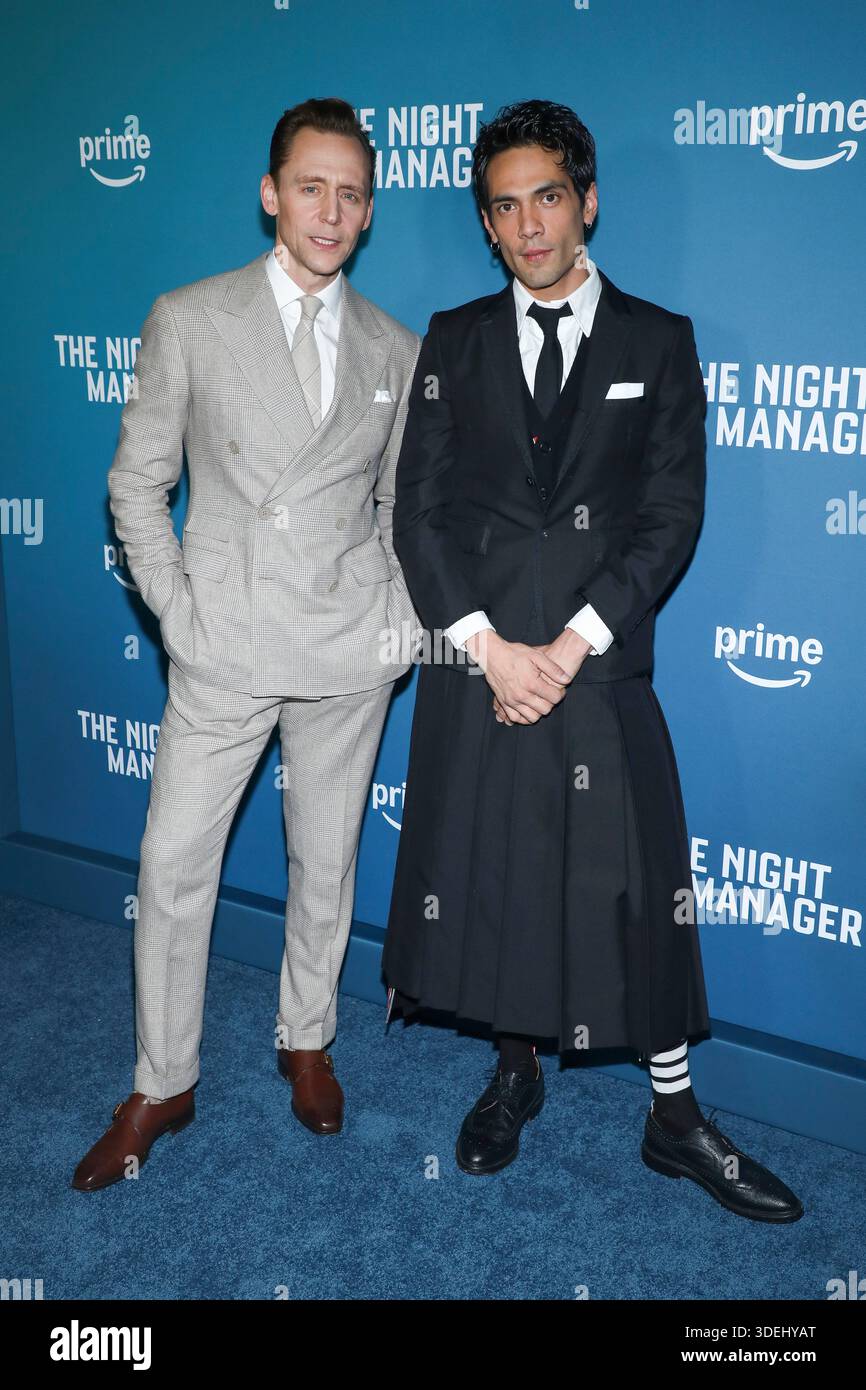Actors Tom Hiddleston, left, and Diego Calva attend the premiere of ...