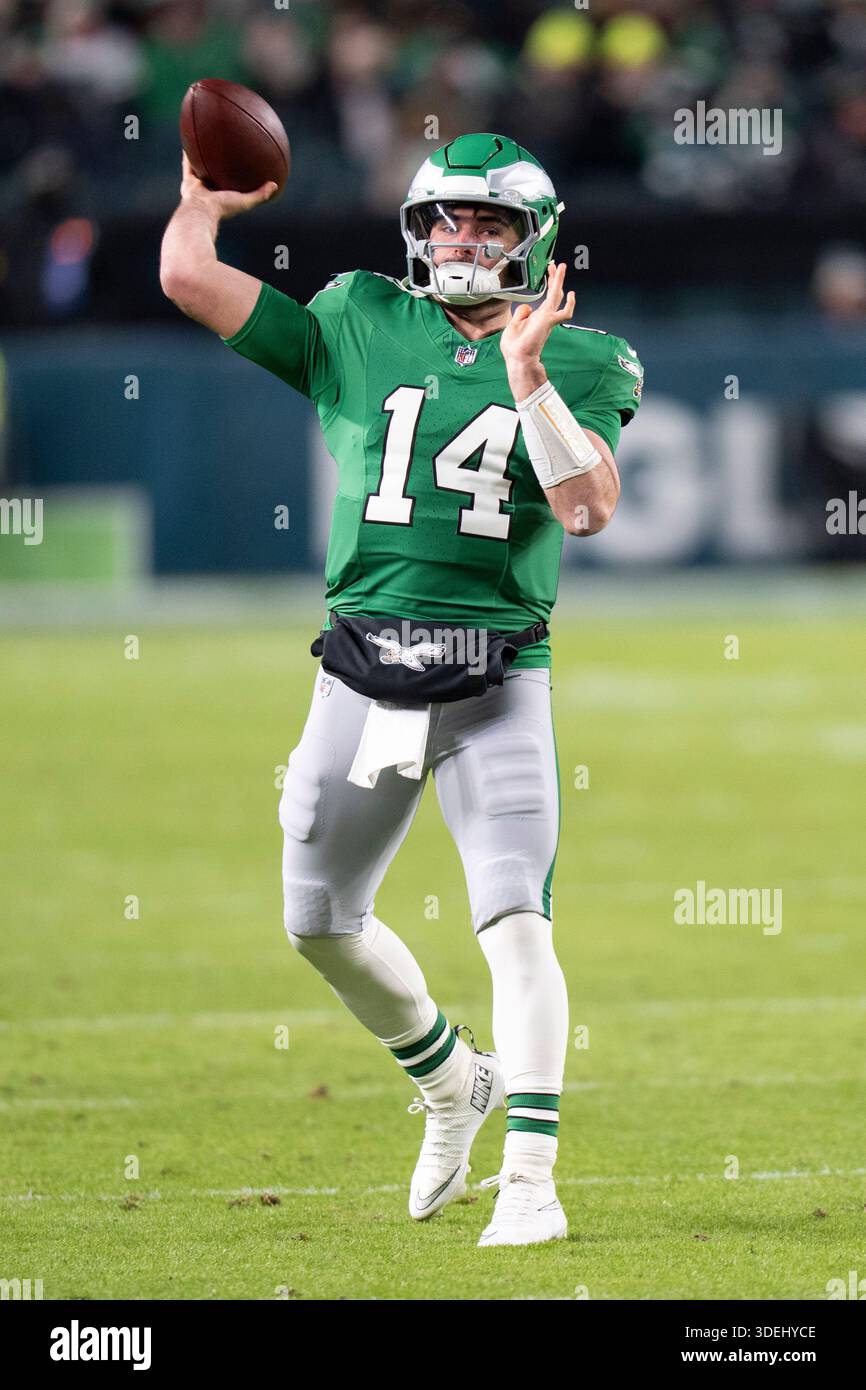 Philadelphia Eagles quarterback Sam Howell in action during an NFL ...