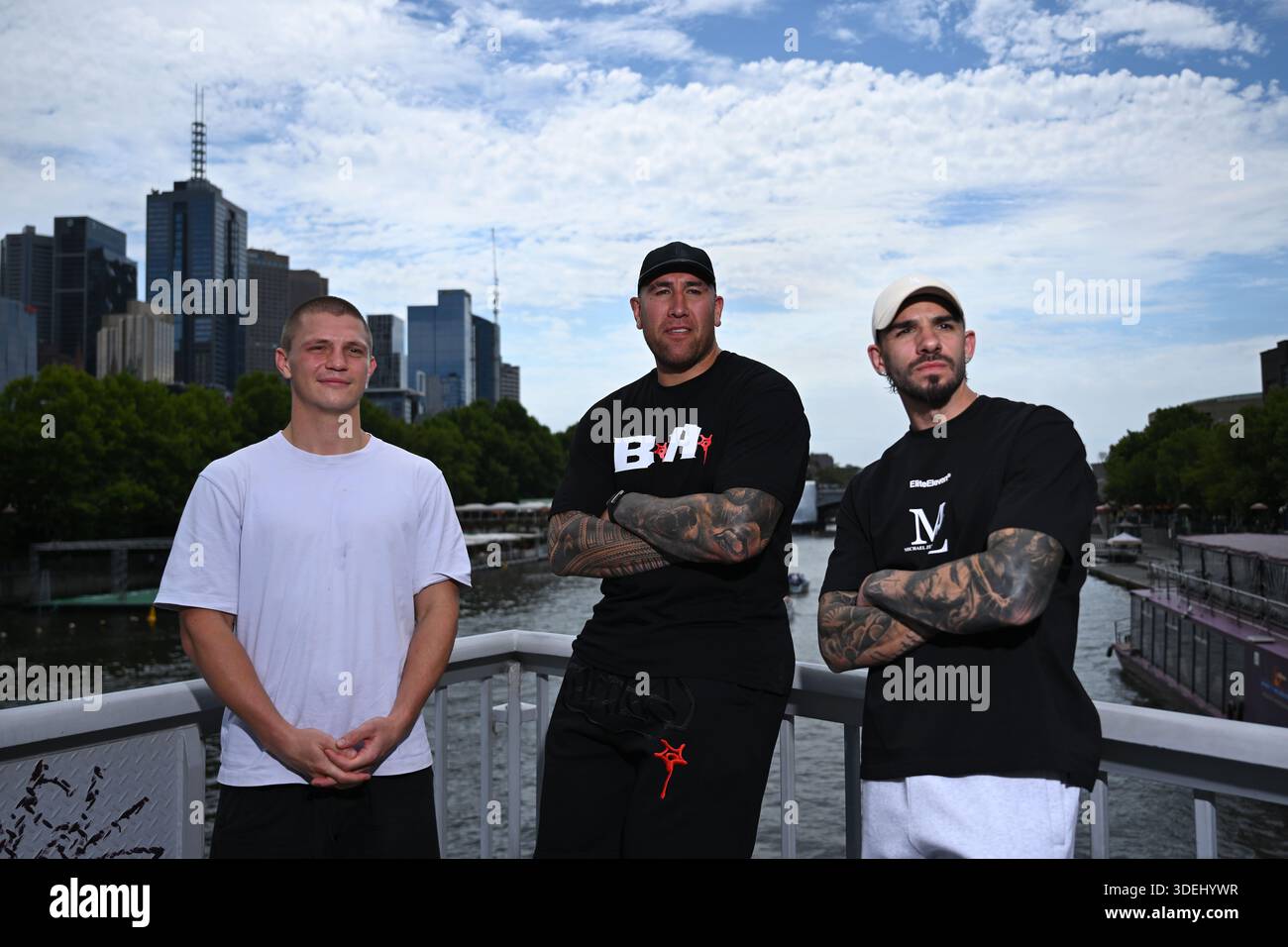 (L-R) Nikita Tszyu, Nelson Asofa-Solomona and Michael Zerafa pose for a ...