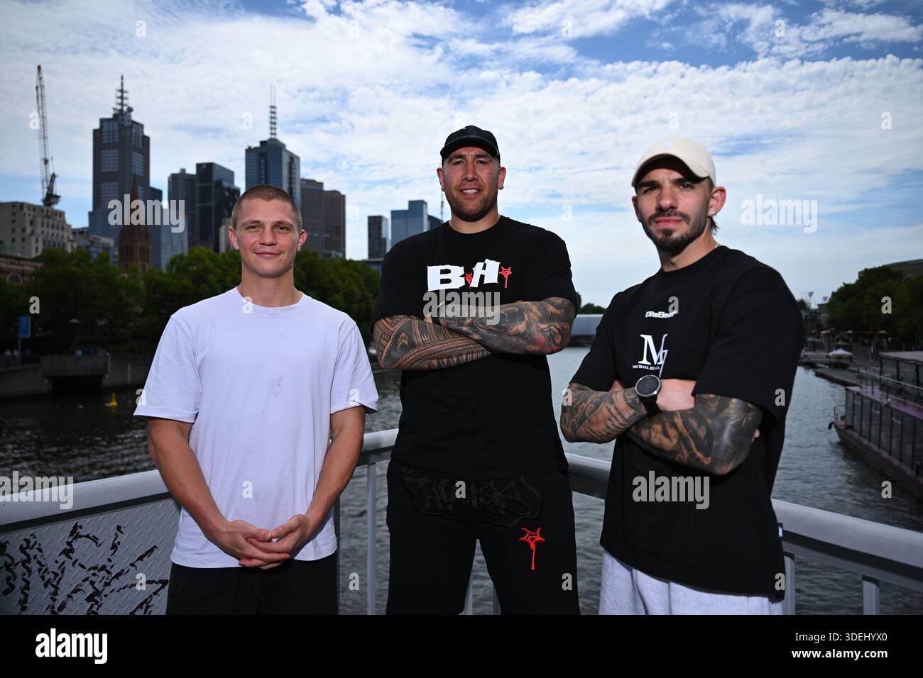(L-R) Nikita Tszyu, Nelson Asofa-Solomona and Michael Zerafa pose for a ...