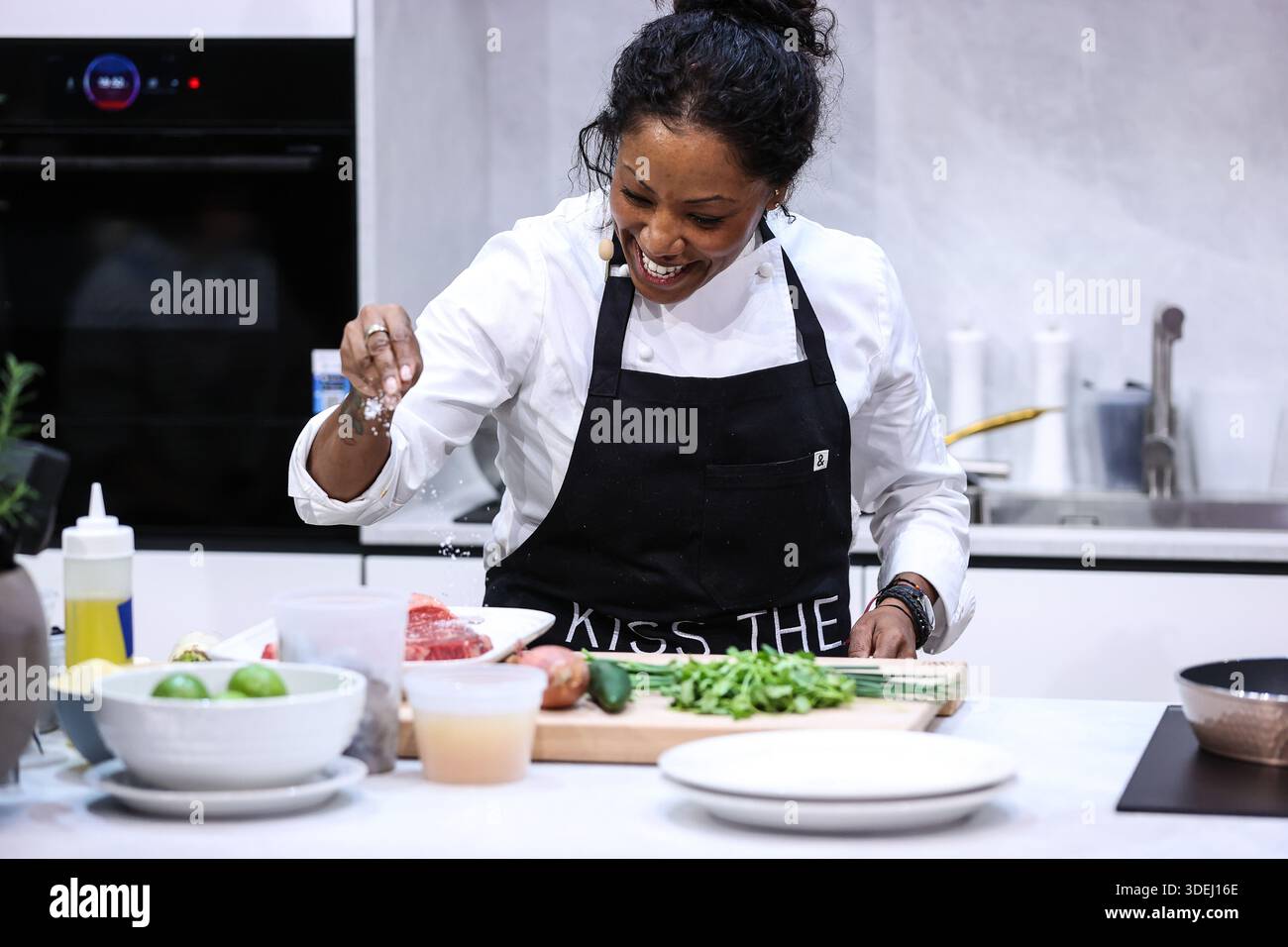 Las Vegas, NV, USA. 7th Jan, 2026. Celebrity Chef Nyesha Arrington adds ...