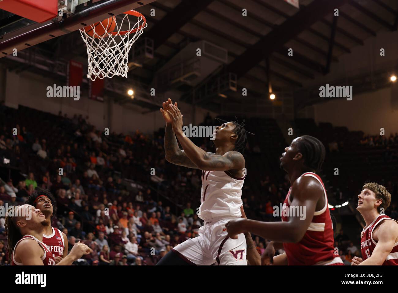 January 7, 2026: Virginia Tech Hokies forward Tobi Lawal (1) lays the ...