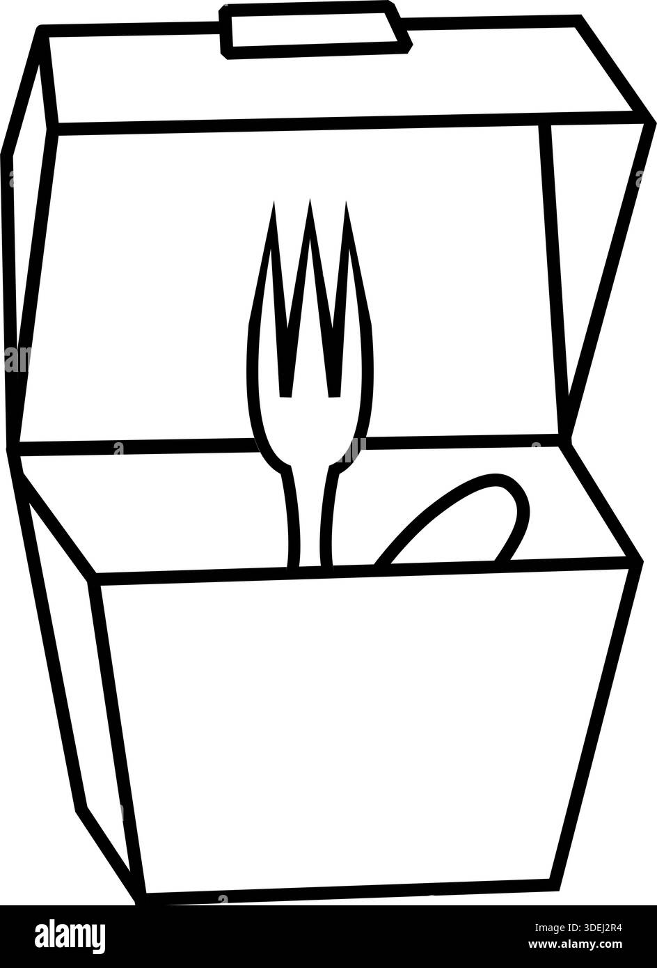 Takeout Food Box Icon - Black Outline Chinese To Go Container with Fork ...