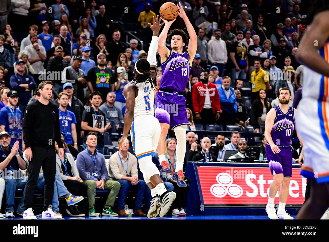 Utah Jazz guard Walter Clayton Jr. (13) shoots against Oklahoma City ...