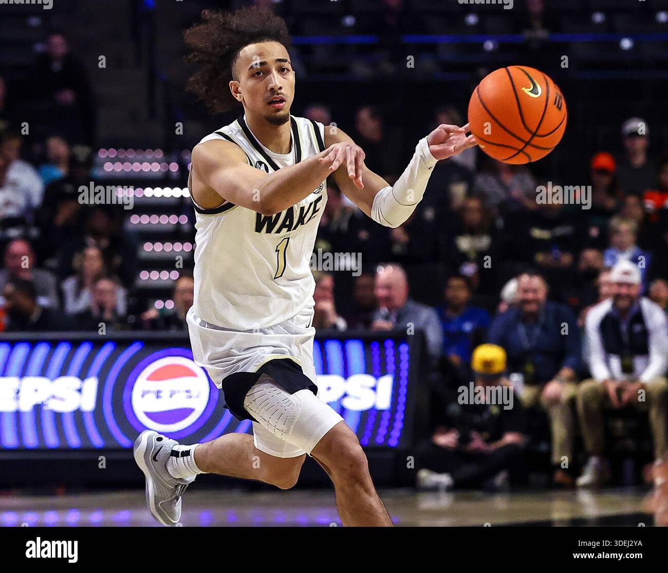 January 7, 2026: Wake Forest guard Nate Calmese (1) passes the ball ...