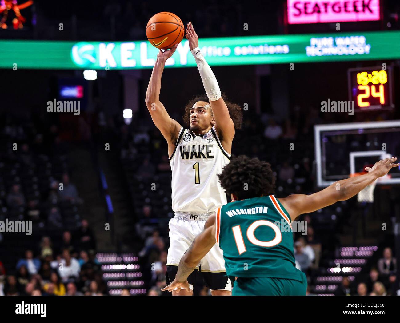 January 7, 2026: Wake Forest guard Nate Calmese (1) hits 3 point shot ...
