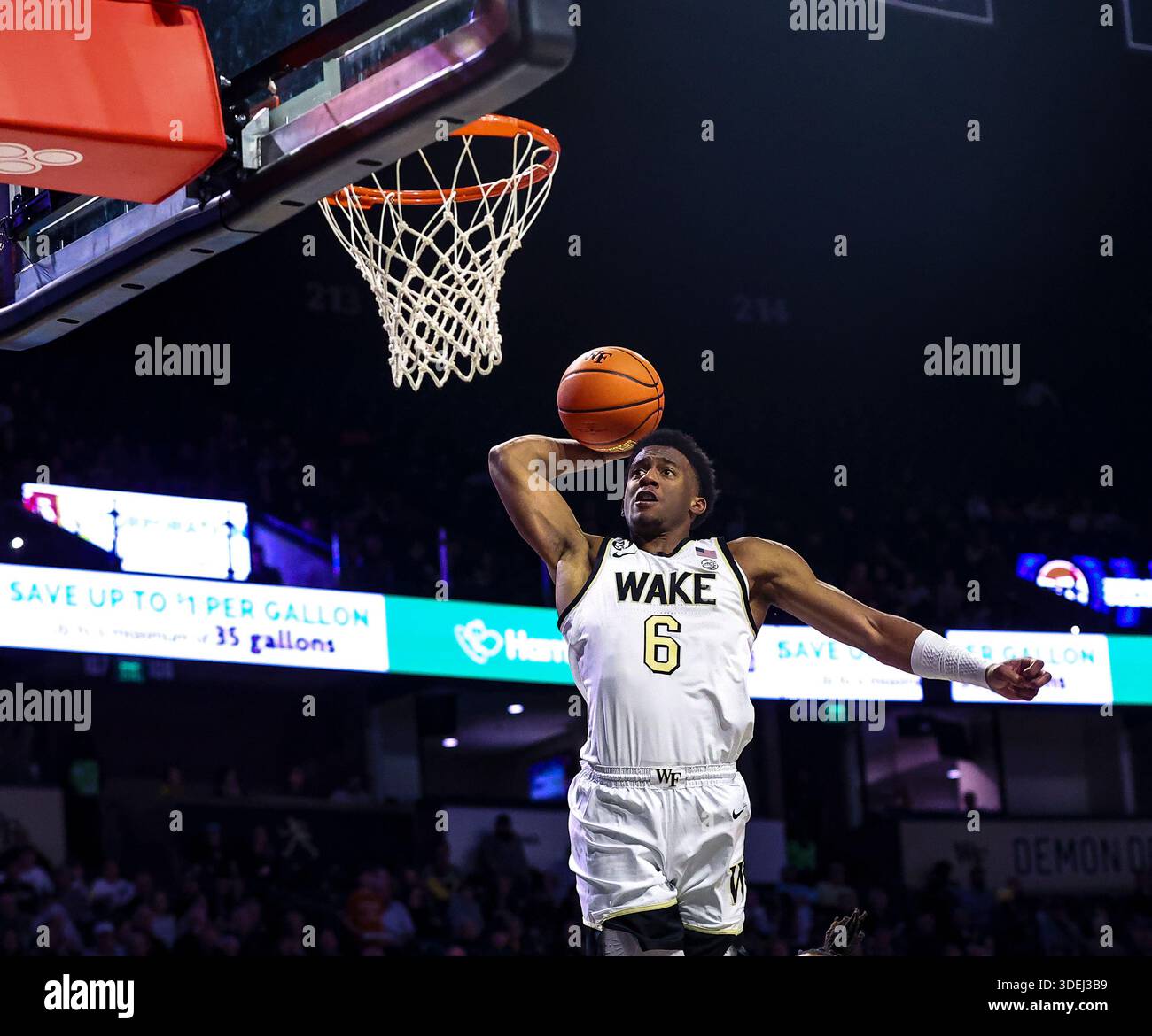 January 7, 2026: Wake Forest guard Myles Colvin (6) goes in for a dunk ...