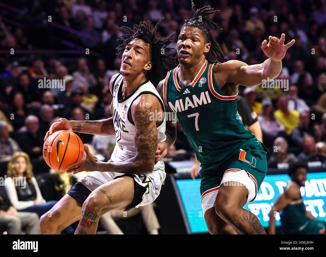 January 7, 2026: Wake Forest guard Juke Harris (2) dribbles ball past ...