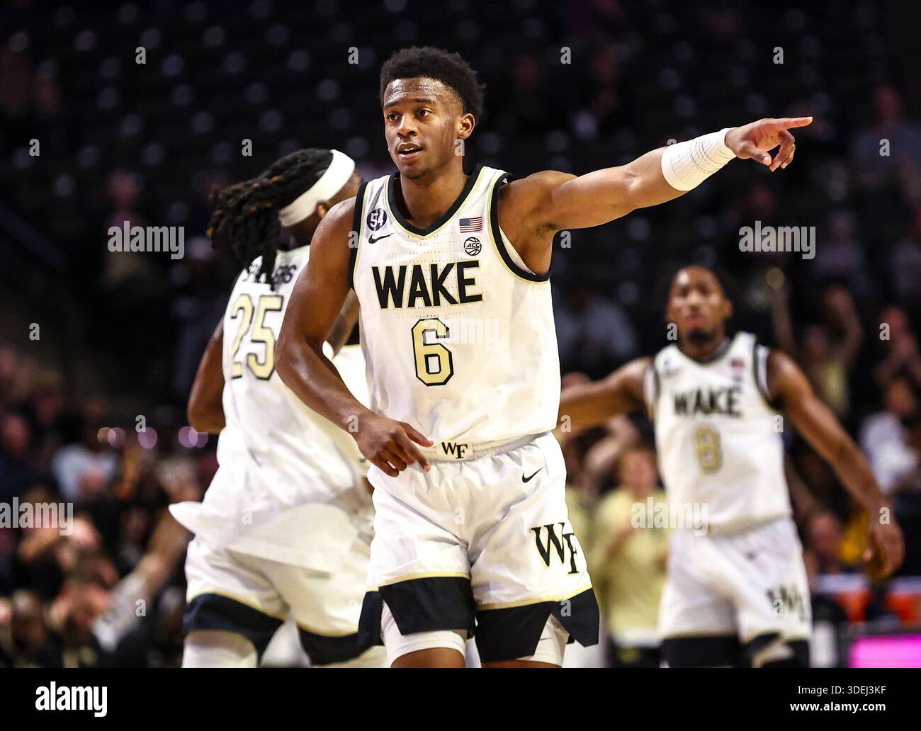 January 7, 2026: Wake Forest guard Myles Colvin (6) directing traffic ...