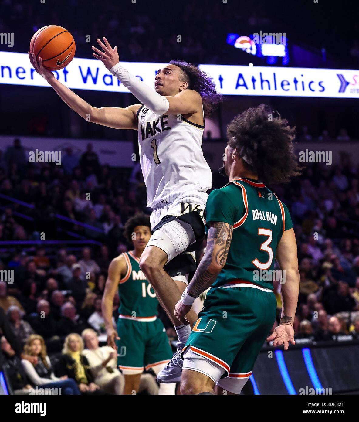 January 7, 2026: Wake Forest guard Nate Calmese (1) goes up for layup ...