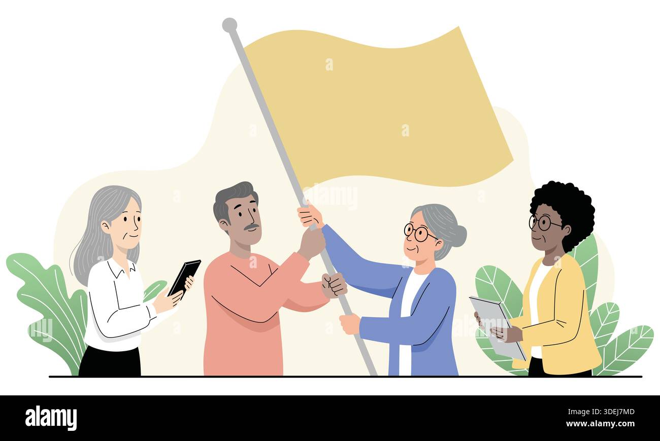 Older people holding flag in teamwork concept Stock Vector Image & Art ...