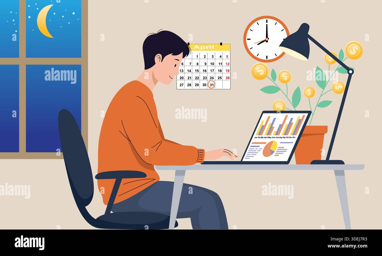 Working late in night Stock Vector Images - Alamy