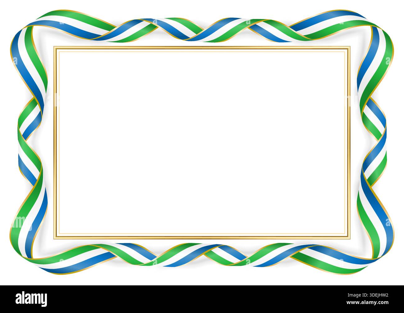 Frame with Sierra Leonean flag colors ribbons and gold border ...