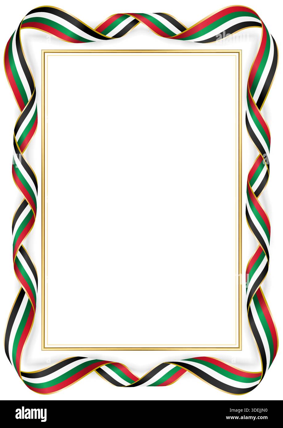 Frame with Palestinian flag colors ribbons and gold border. Decorative ...