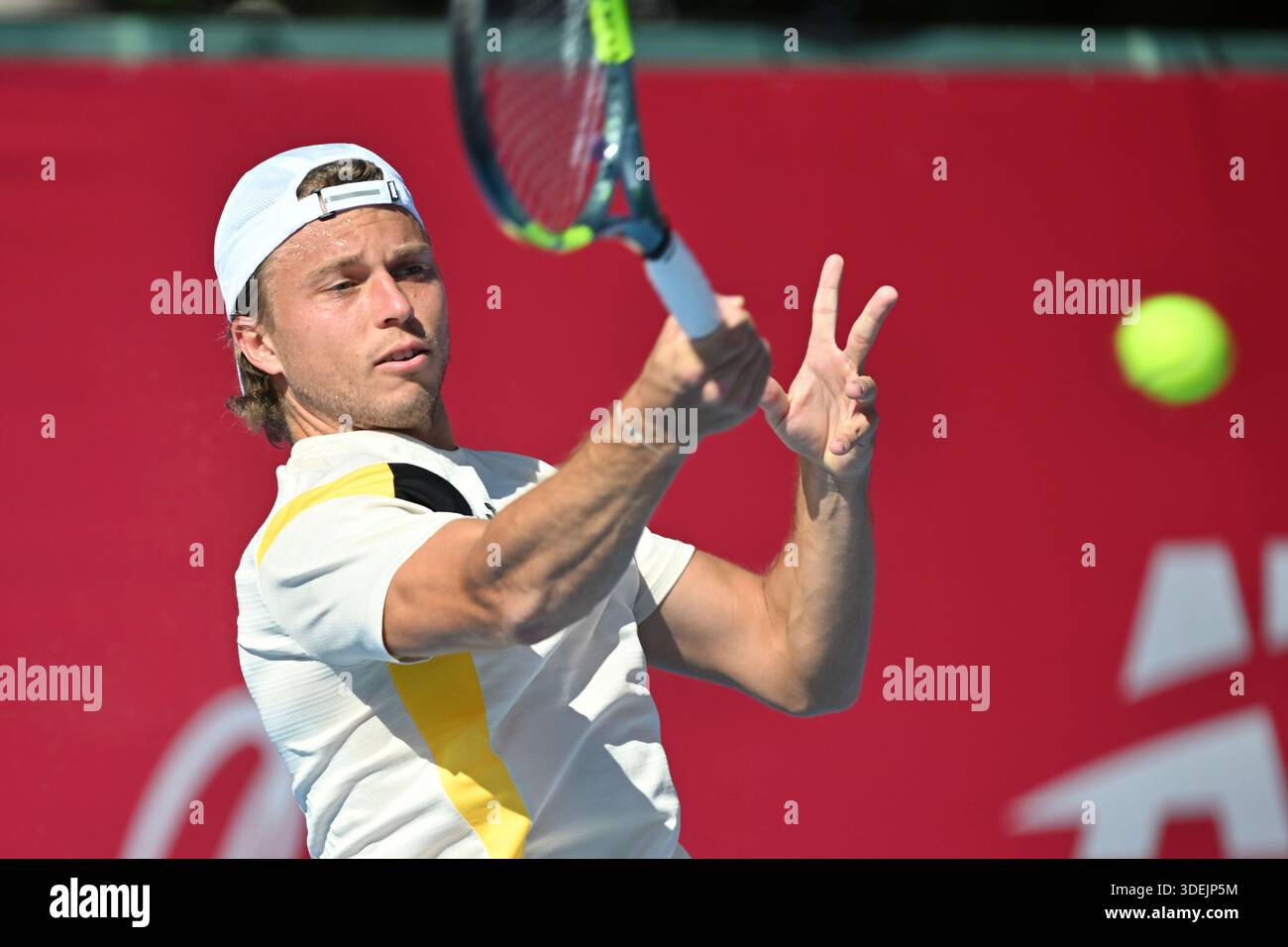 Alexandre Muller, a French tennis player, during a match at the Hong ...