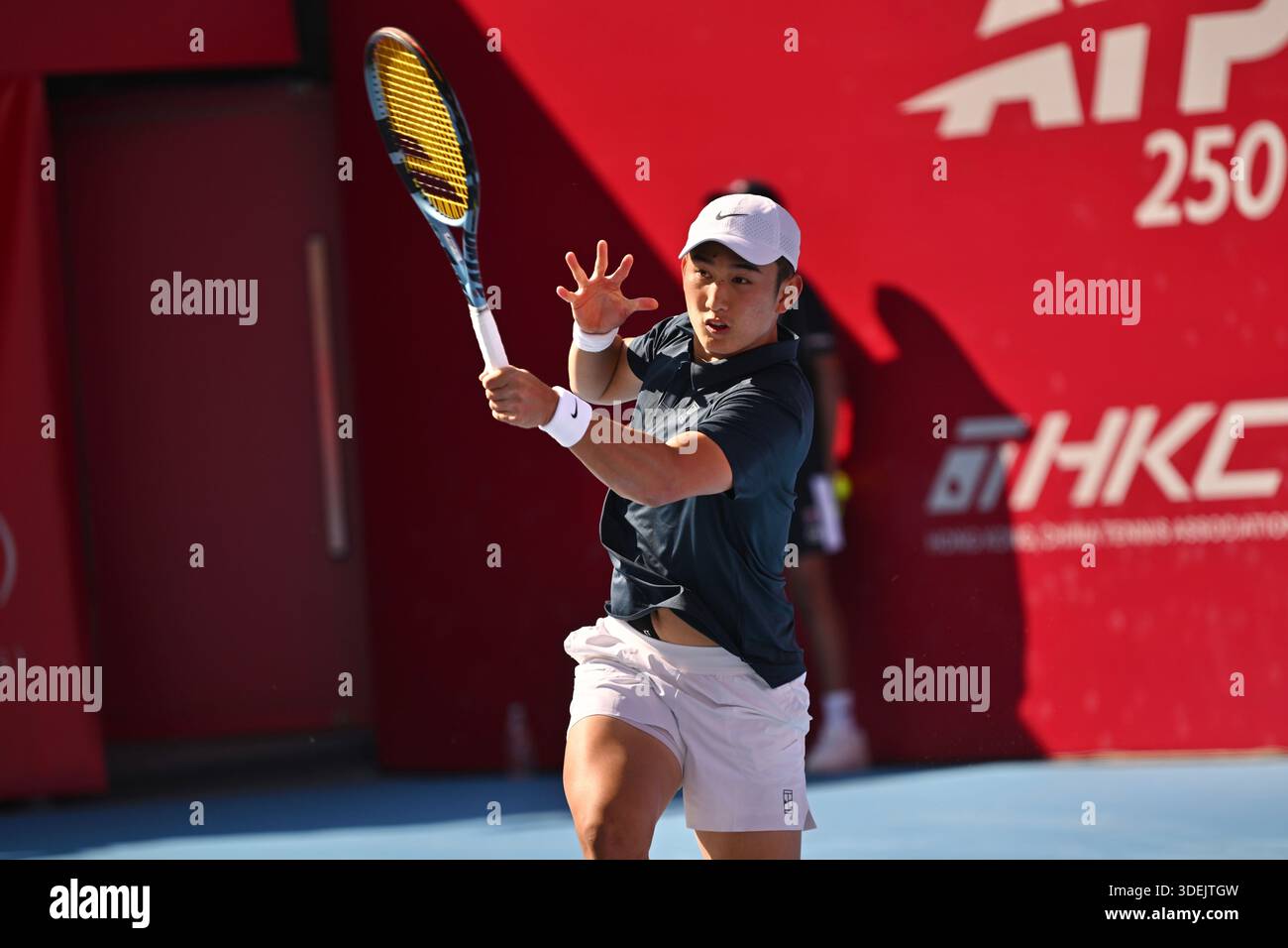 Juncheng Shang, a Chinese tennis player, during a match at the Hong ...
