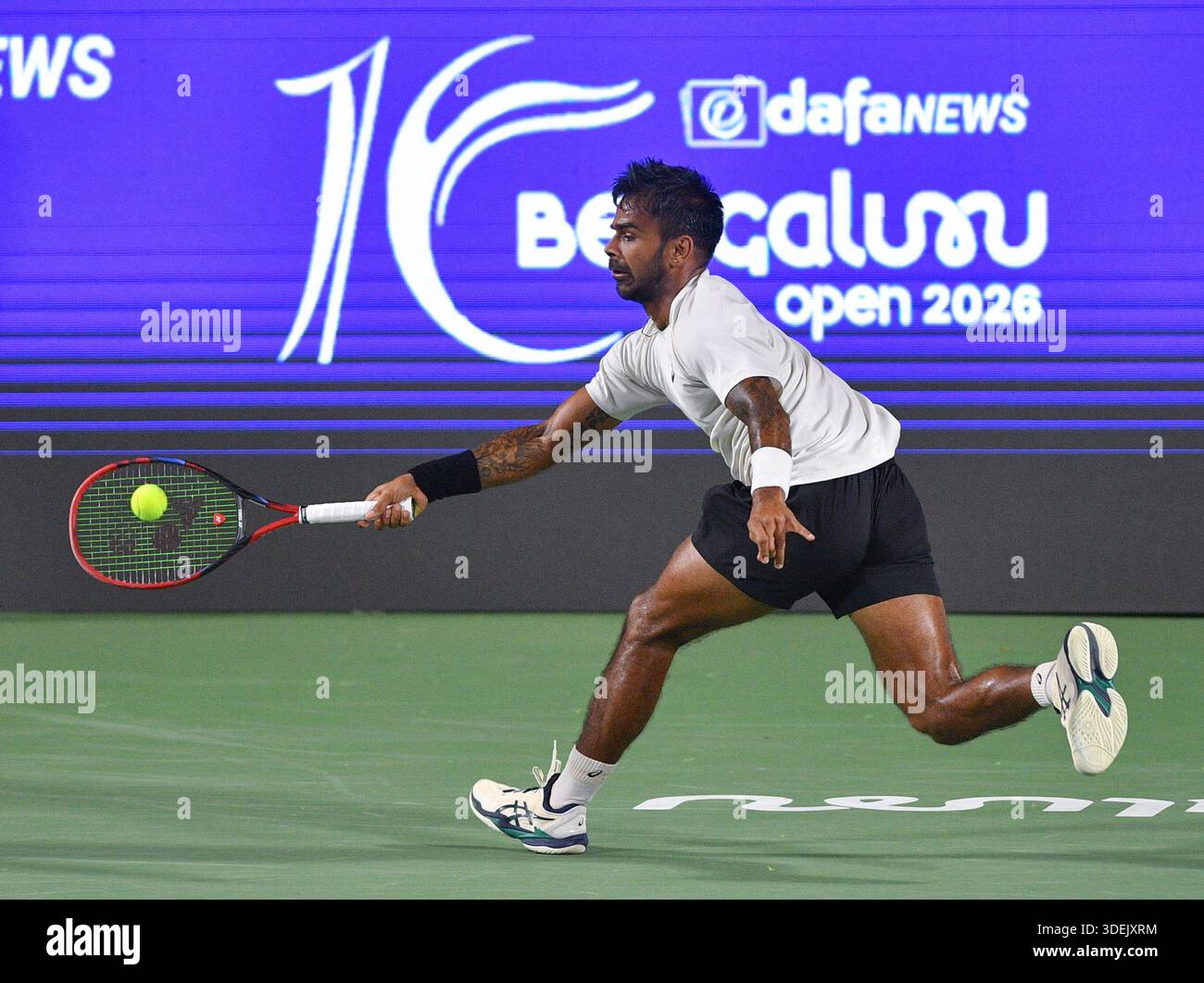Bengaluru, India. 5th Jan, 2026. Sumit Nagal (IND) on action during the ...