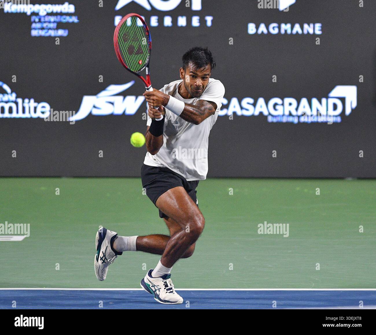 Bengaluru, India. 5th Jan, 2026. Sumit Nagal (IND) on action during the ...