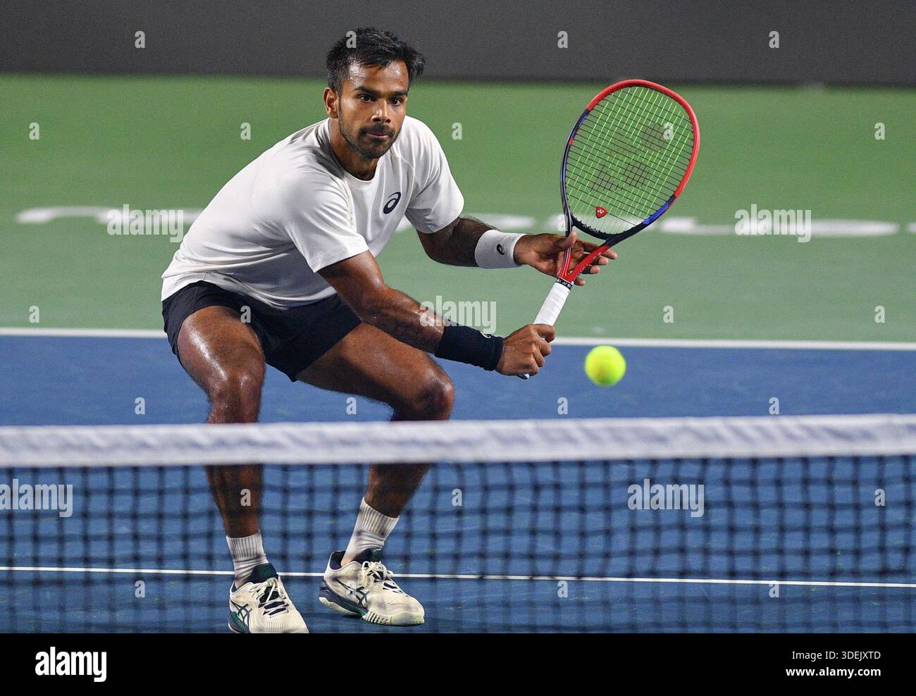 Bengaluru, India. 5th Jan, 2026. Sumit Nagal (IND) on action during the ...